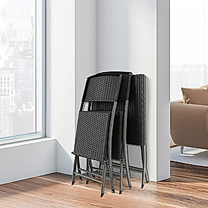 Tangkula 3 Piece Patio Bistro Set, Folding Wicker Chairs & Table Set, Solid Metal Frame, Outdoor Patio Furniture Set for Garden, Front Porch, Poolside, No Assembly Needs (Black)