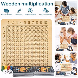 HOTBEST Wooden Math Multiplication Board Montessori Children Counting Toy Educational Multiplication Board Game Wooden Math Blocks Board for Toddlers Kids Over 3 Years Old