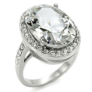 Large Oval Cut AAA CZ Stainless Steel Engagement Bold Ring Women's 8