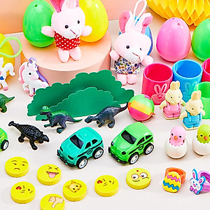 JOYIN 100 Pcs Prefilled Easter Eggs with Toys Plus Stickers, Filled Easter Eggs with Toys Party Favors for Kids Boys Girls Easter Eggs Hunt, Easter Basket Stuffers Fillers,Classroom Prize Supplies