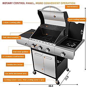 Antarctic Star Propane Gas Grill,3 Burner Cart Style Liquid BBQ Grill with Side Burner & 4 Wheels,42000 BTU Stainless Steel Enamelled Cooking Grills,For outdoor,Patio,Garden White (3 Burner)