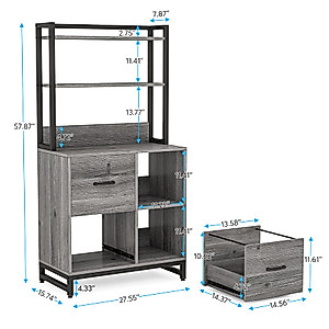 Tribesigns 2 Drawer File Cabinet for Letter Size, Vertical Filing Cabinet with Bookshelf, Large Industrial Printer Stand with Open Storage Shelves for Home Office, Grey