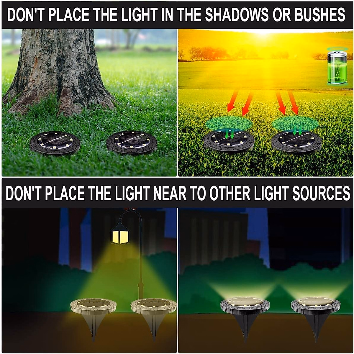 Solar Powered Ground lights 12 Pack,Waterproof LED Solar Lights Outdoor Solar Disk Lights Decorative,Solar Garden Lights for Landscape Pathway Patio Yard Walkway Path Lawn Driveway Lighting Warm White