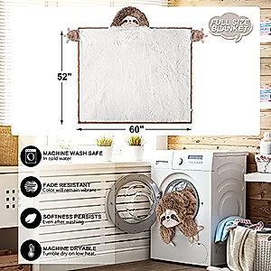 Sloth Wearable Hooded Blanket for Adults - Fluffy Super Soft Shaggy Faux Fur, Fuzzy Warm Cozy Plush Furry Fleece & Sherpa Hoodie Throw Cloak Wrap - Sloth Gifts for Women Adults and Kids