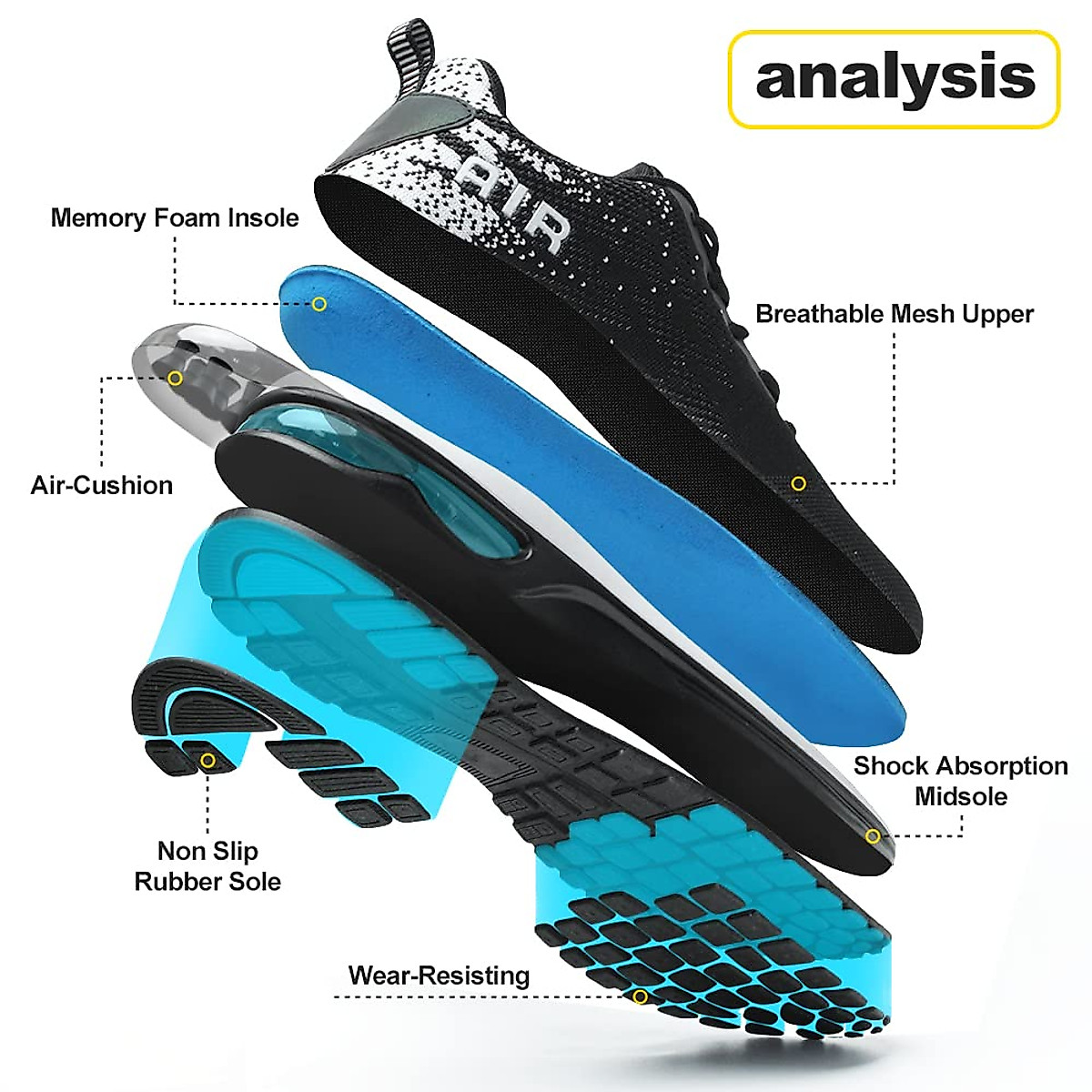 RUMPRA Women Sneakers Lightweight Air Cushion Gym Fashion Shoes Breathable Walking Running Athletic Sport(B-Black,US 8.5