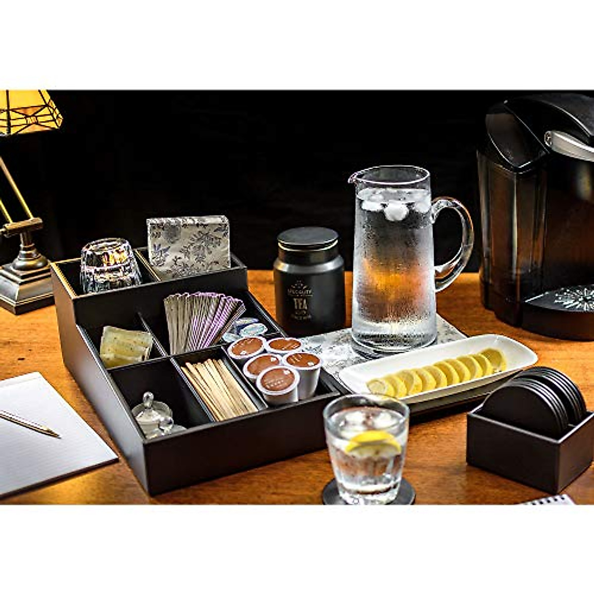 Dacasso Leather Coffee Condiment Organizer, Black