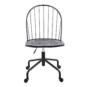 LumiSource Riley Adjustable High Back Office Chair, Farmhouse Style, Black Wooden Desk Chair with Wheels, Arm Rest, Recliner, 18 lbs, 27.5"L × 27.5"W × 38.5"H