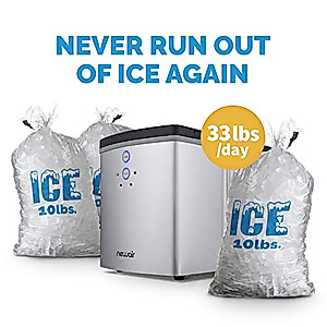Newair Portable Countertop Ice Maker, Silver | 33 lbs. Of Ice A Day, Ice Cubes Ready In 8 Minutes With 2 Ice Bullet Sizes | Ideal For Home, Office, Bar, RV NIM033SS00
