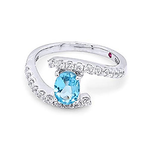 GEMVIO Collection Bypass Design, 5X7MM Oval Blue Topaz Gemstone And Cubic Zirconia Promise Ring In 14k White Gold Over Sterling Silver Sterling Silver Engagement Wedding Ring For Womens Size-6