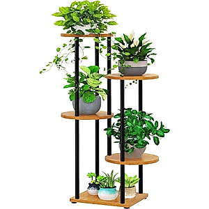 Simple Trending Plant Stand Indoor, 5-Tier Wood Flower Pot Plant Shelf for Multiple Tall Metal Flower Holder for Patio Garden Living Room Balcony Bedroom, Black