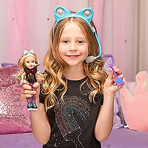 Like Nastya My BFF Nastya Doll Dressed as a Rock Star; 8-inch Plush Doll with Microphone Headband, Guitar, and Hairbrush Accessory