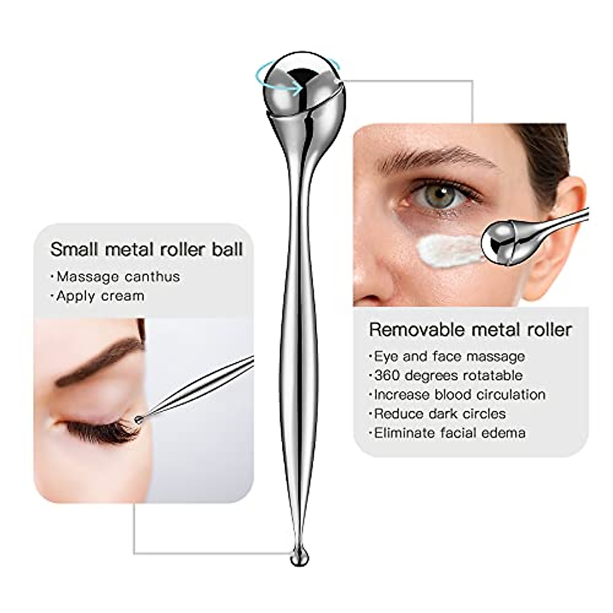 LISAPACK Metal Eye Cream Roller Wand, Face Massage, Facial Massager for Applicator, Reduce Puffiness