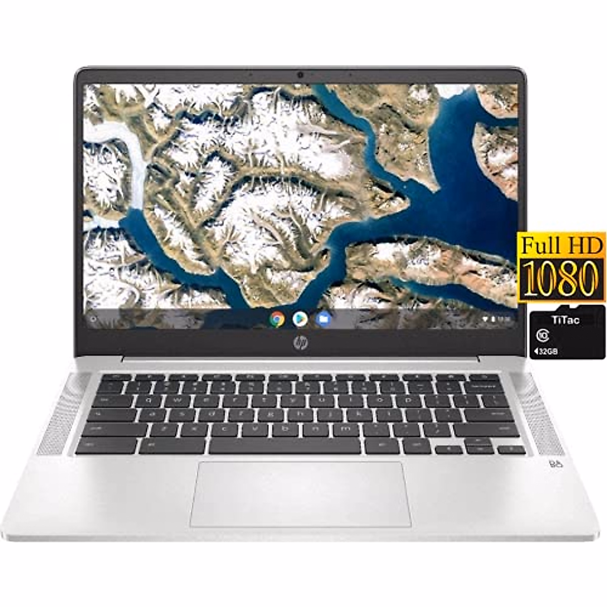 2021 HP Chromebook 14 Inch Full HD Display Laptop, Intel Celeron N4000 up to 2.6 GHz, 4GB RAM, 32GB eMMC, WiFi, Webcam, USB Type C, Chrome OS + TiTac Accessory (Zoom or Google Classroom Compatible)