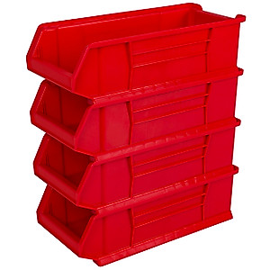 Akro-Mils 30286 Super-Size AkroBin Heavy Duty Stackable Storage Bin Plastic Container, (24-Inch L x 11-Inch W x 7-Inch H), Red, (4-Pack)