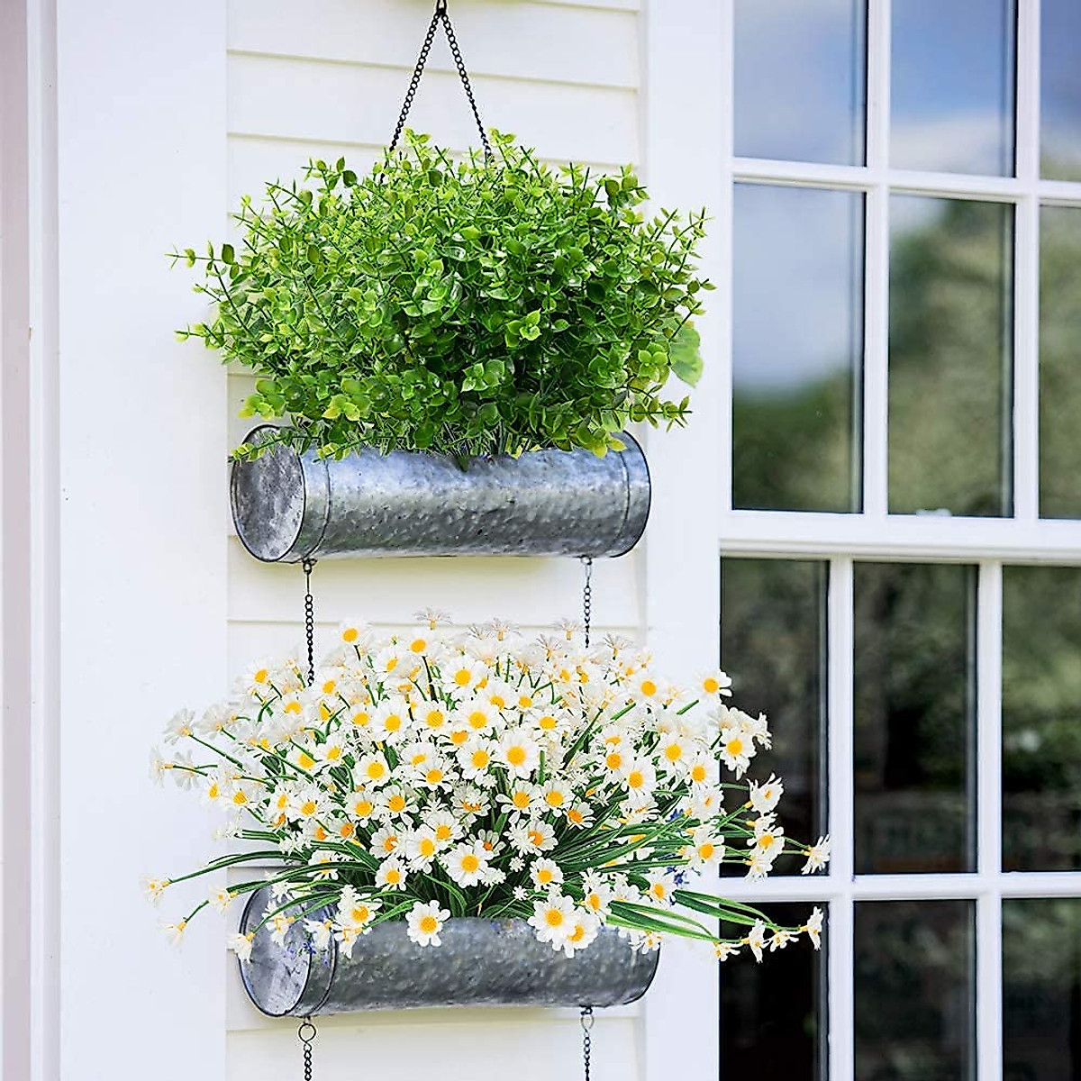 SIAMO Artificial Plants 20 Bundles,Fake Plants Decor Outdoor Hanging Plants Eucalyptus Stems Leaves Boxwood Greenery for Garden Porch Window Box Home Wedding Farmhouse Décor(Green)