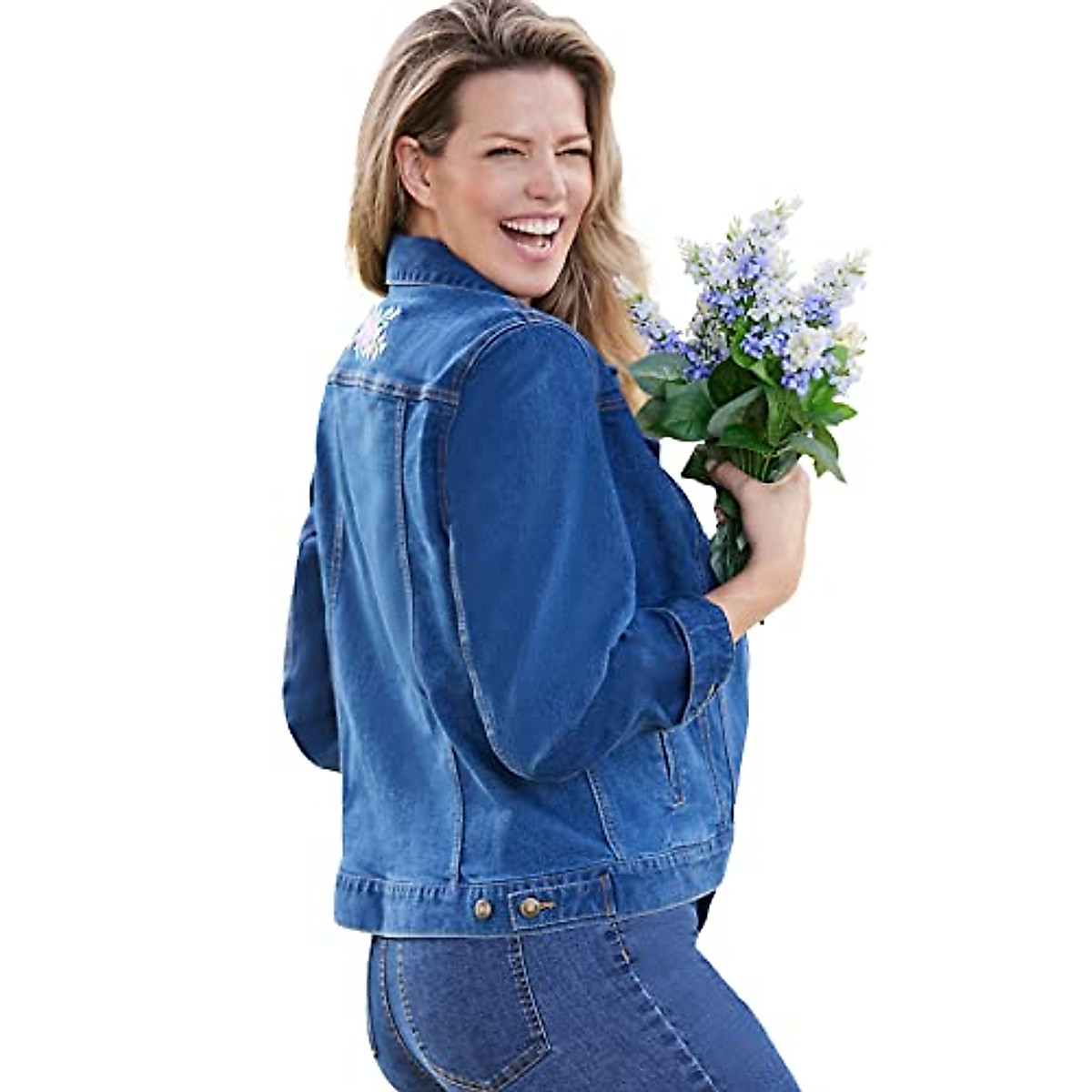 Woman Within Women's Plus Size Stretch Denim Jacket - 20 W, Medium Stonewash Blue
