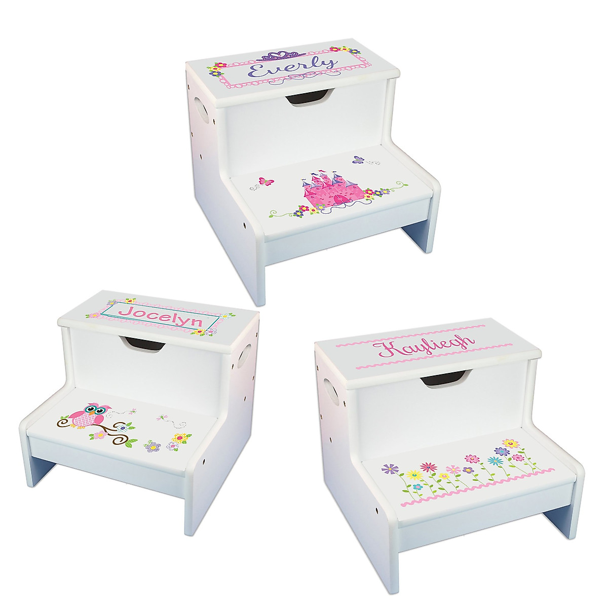 Girls Personalized Step Stool with Storage