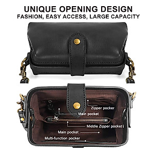 Top-Handle Bags Leather Crossbody Bags for Women Shoulder Bags Handmade Phone Purse Handbags Vintage Small Nice Little Messenger Bag Black