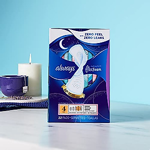 Always Infinity FlexFoam Pads for Women, Size 4, Overnight Absorbency, Unscented, 13 Count