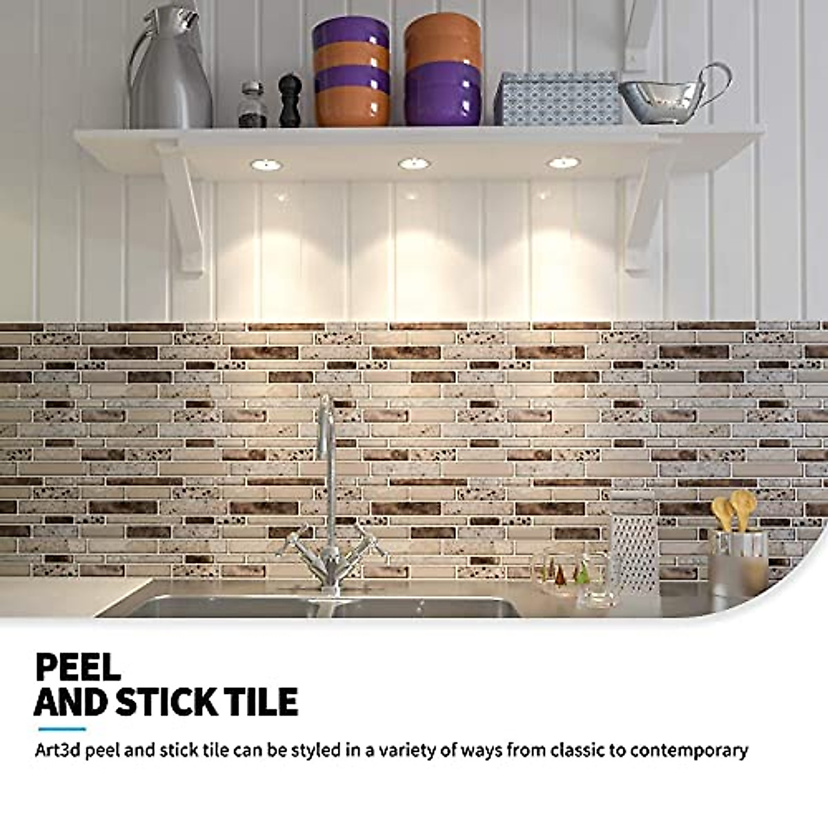 Art3d Peel and Stick Brick Kitchen Backsplash Self-Adhesive Wall Tile Stone Design, 10 Sheets (Brown)