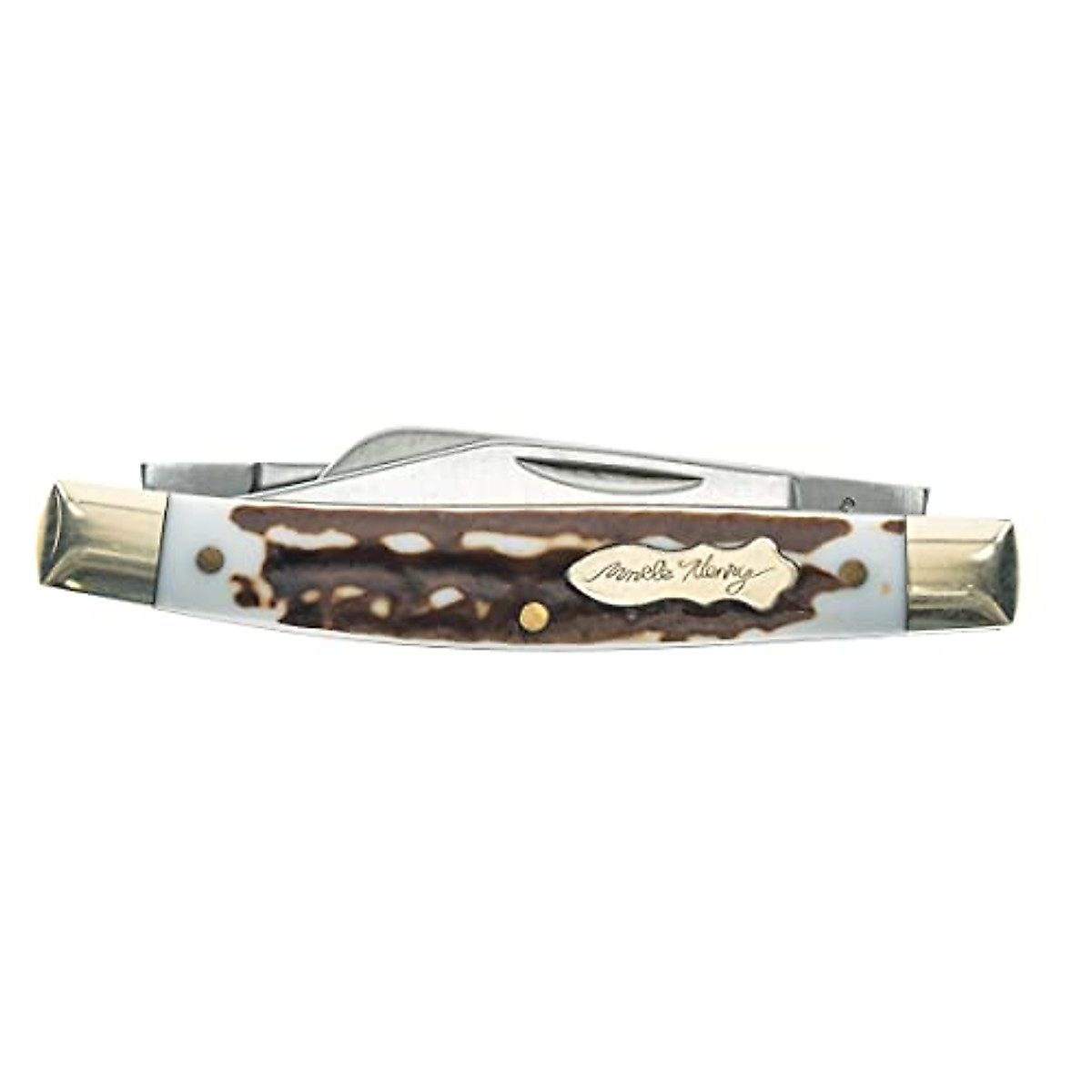 Uncle Henry Next Gen Staglon 807UHCP JR 3-Blade 4.8in Folding Knife with 2in Stainless Steel Clip-Point Blade, Sheepsfoot Blade, Spey-Point Blade, and Staglon Handle for Hunting, Camping, EDC