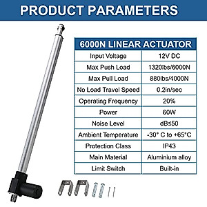 JQDML 32 Inch 32" Long Stroke Linear Actuator 12V 1320lbs/6000N Heavy Duty Speed 0.2"/sec Electric Actuator with Mounting Brackets for Massage Bed, Table Lift, Window Opener,Door Opener