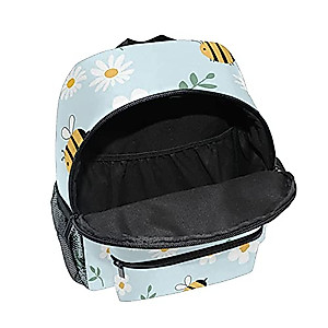 CHIFIGNO Customized Backpack with Name Flower Bees Green Toddler Backpack for Girls Blue