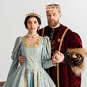 2 Pieces Prom King and Queen Crown Set King Crowns for Men Royal Crown with Red Rhinestone Crystal Crowns for Men Women Princess Crown Tiara Costume Headwear for Wedding Birthday Party Costume