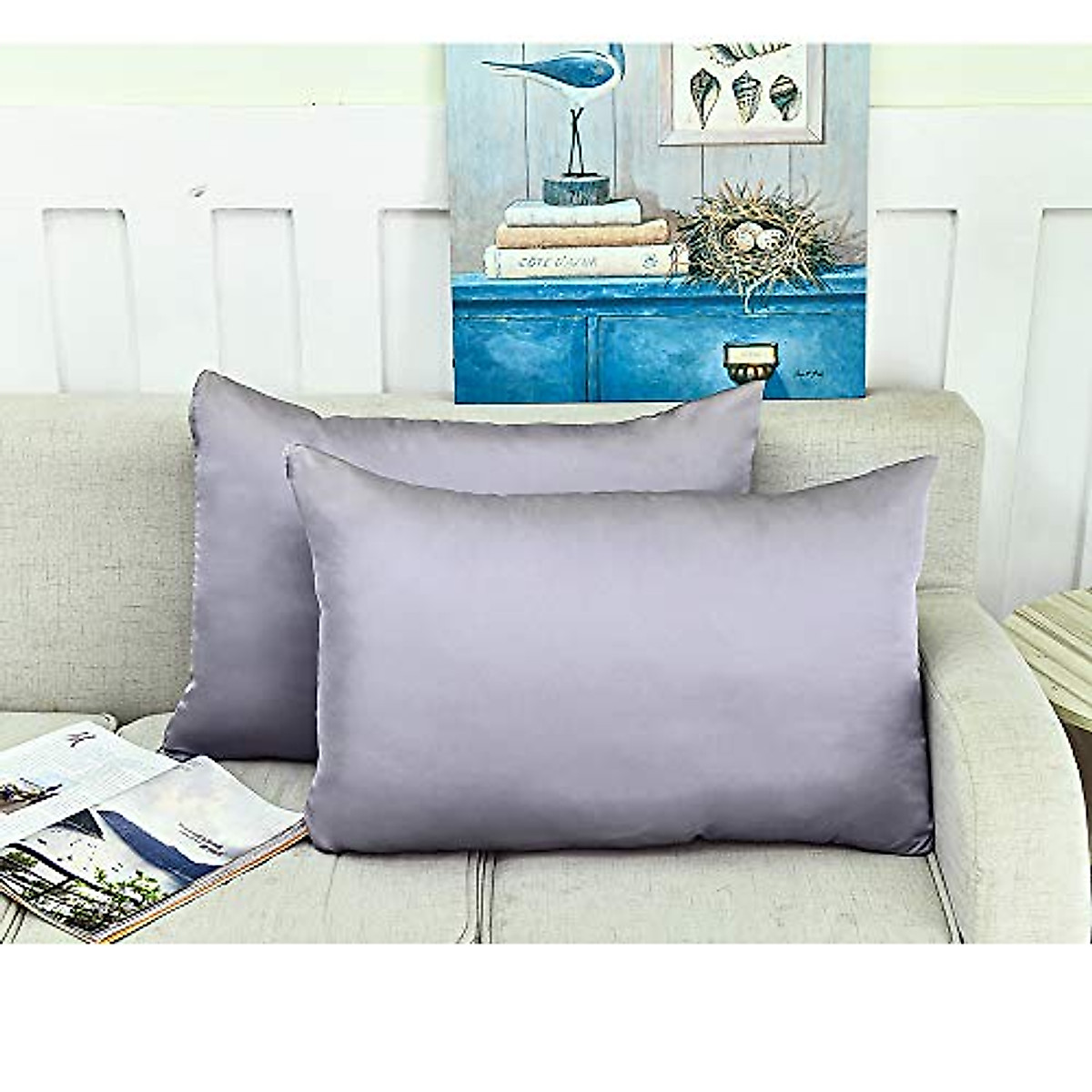 Jocoku 100% Mulberry Silk Pillowcases Set of 2 for Hair and Skin and Super Soft and Breathable Queen Size Nature Silk Pillowcases (Queen, Gray)