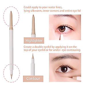 3PC Double Ended Highlighter Makeup Pen, Glitter & Matte Nude EyeLiner & Eyeshadow, Liquid Contour Liner 2 in 1 Eye Brightener Make Up Stick, Mulit-Funtional Long Lasting Lying Silkworm Pencil ( #01, #03, #04 )