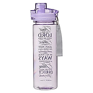 Christian Art Gifts Reusable Plastic Sports Water Bottle Wide Mouth BPA-Free w/Locking Flip-Top Lid and Carry Strap in Purple 28 oz. with Inspirational Bible Verse - Trust the Lord -Proverbs 3:5-6