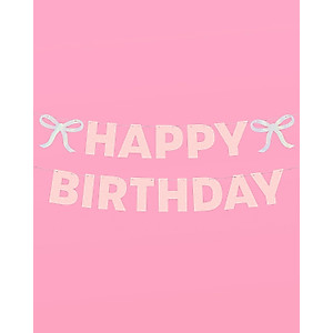 xo, Fetti Happy Birthday Bow Banner Iridescent Foil + Pink Glitter, 5 Ft. | Birthday Party Decoration, Coquette HBD Decor, 21st Bday Supplies, Photobooth Backdrop