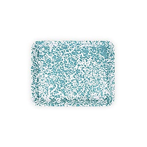 Crow Canyon Home Enamelware Small Rectangular Tray, 11.25 x 9 inches, Turquoise/White Splatter (Single)