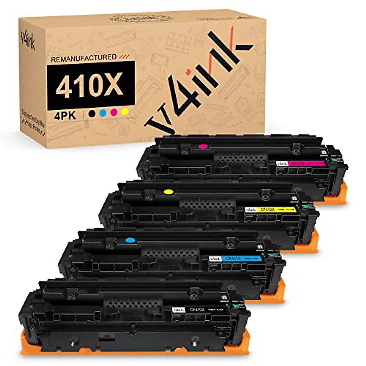 v4ink 4PK Remanufactured Toner Cartridge Replacement for HP 410A 410X CF410A CF410X CF411X CF412X CF413X Toner Ink Set for HP Color Pro MFP M477fnw M477fdw M477fdn M452dn M452dw M452nw M377dw Printer