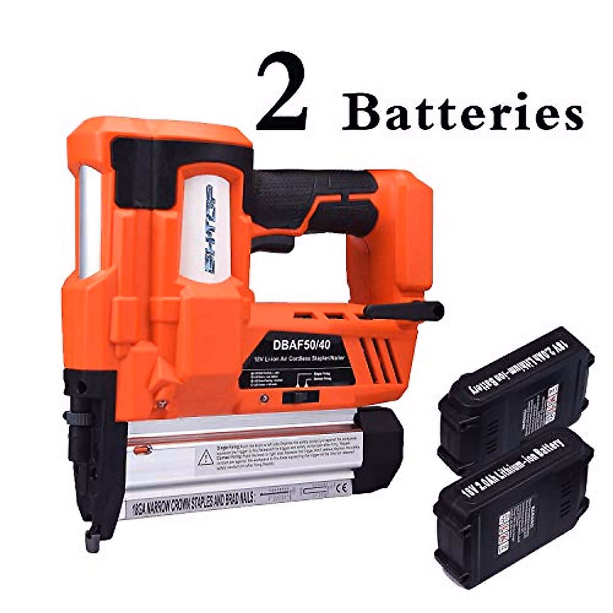 BHTOP Cordless Nailer & Stapler- 2 in 1 18Ga Heavy Tool with 18Volt 2Ah Lithium-ion Rechargeable Battery Air Cylinder Power Nail Gun 2 Batteries