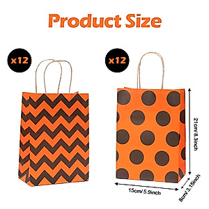 24 Pcs Halloween Treat Bags with Handles, Halloween Goodie Bags Candy Bags Paper Gift Bags For Trick or Treating, Kraft Paper Bags Party Favor Reusable Paper Bags for Halloween Thanksgiving Day
