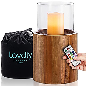 Lovdly Cremation Urn for Human Ashes, Large-Medium Keepsake Urns for Adult & Pet Ashes, Decorative Urn Made from Premium Wooden Base with Glass Top & Flameless LED