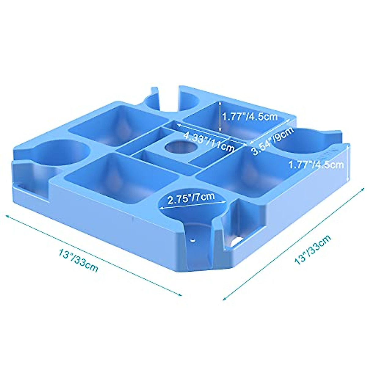 Keten 16" Beach Umbrella Table Tray with 4 Cup Holders, 4 Snack Compartments, 4 Sunglasses Holes, 4 Phone Slots, Umbrella Table for Beach, Patio, Garden, Swimming Pool