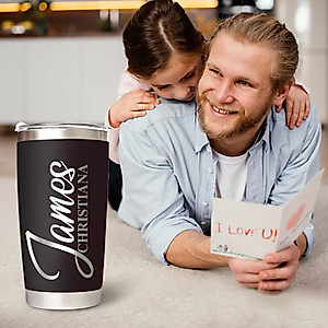 Yongqiang Personalized Tumbler with Engraved Name - 12 Designs, 20oz Tumbler w/Lid, Double Wall Insulated Travel Coffee Tumbler, Personalized Gifts for Women Men, Birthday Gifts from daughter, Son