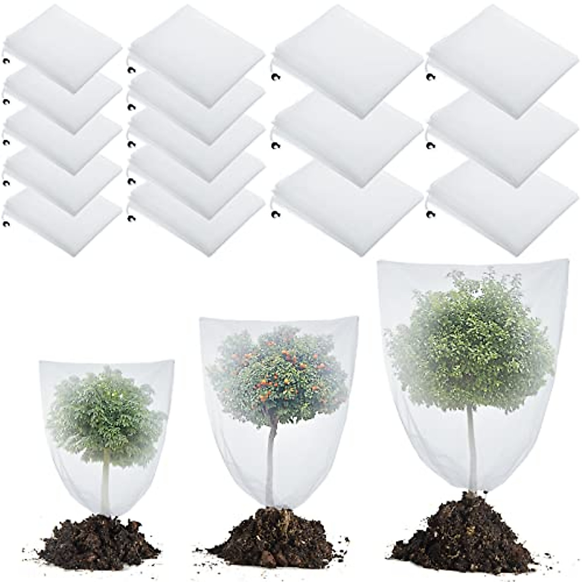 16 Packs Garden Bird Netting Bag with Drawstring, Insect Bug Barrier Mesh Netting Garden Netting Pest Barrier Plant Cover for Protect Plant Fruits (39.37''x31.5''+39.37''x59.06''+59.06''x47.24'')