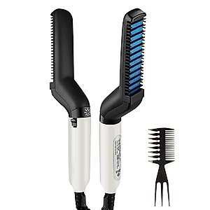 Beard Straightener for Men-Electric Hot Beard Straightener Brush Multifunctional Beard Hair Straightening Comb with 30S Fast Heating and Anti-Scald Feature Great for Home Travel (Blue)