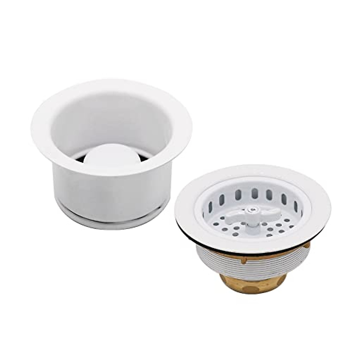 Westbrass CO2195-50 Combo Pack 3-1/2" Wing Nut Twist Style Large Kitchen Sink Basket Strainer and Extra-Deep Collar Kitchen Sink Waste Disposal Flange with Stopper, Powder Coat White