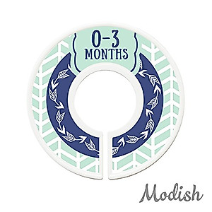 Modish Labels Baby Clothes Size Dividers, Baby Closet Organizers, Closet Size Dividers, Baby Closet Organizers, Clothes Organizer, Neutral, Boy, Woodland, Arrows, Nordic, Boho, Navy Blue, Mint (Baby)