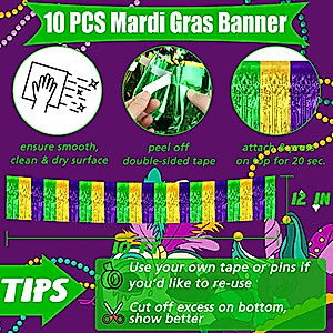 10 Pack 10 Feet Mardi Gras Foil Fringe Garland Metallic Tassle Banner Wall Hanging Tinsel Streamers Backdrop for Parade Floats, Bachelorette, Wedding, Birthday Party Decorations(Gold Green Purple)