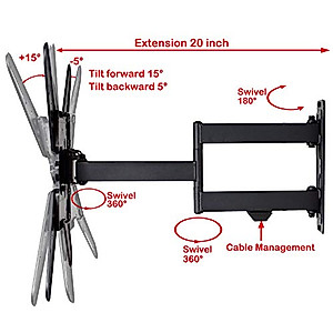 VideoSecu ML531BE2 TV Wall Mount kit with Free Magnetic Stud Finder and HDMI Cable for Most 26-55 TV and New LED UHD TV up to 60 inch 400x400 Full Motion with 20 inch Articulating Arm WT8