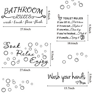 4 Pieces Bathroom Wall Decals Sticker Toilet Rules Soak Relax Enjoy Bathroom Rules Wash Your Hands Love Mom Wall Quote Saying Stickers Vinyl Wall Art Decor for Home Restroom (Black)