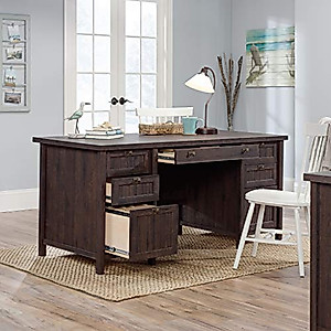 Sauder Costa Executive Desk, W 65.118 X D 29.528 X H 30.00, Coffee Oak finish