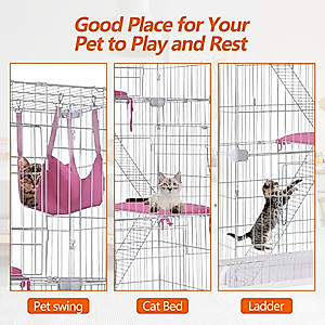 BIQWBIC 3-Tier 67 Inch Large Cat Cage, White, Collapsible, Hammock, 3 Cat Beds, 2 Ramp Ladders, Easy Litter Cleaning, Quick Installation