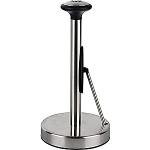 Paper Towel Holder Stainless Steel - Easy to Tear Paper Towel Dispenser - Weighted Base - Adjustable Spring arm to Hold Any Type of Paper Towels - fits in Kitchen or for Bathroom Paper Towel Holder
