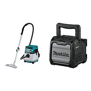 Makita XCV23Z 36V (18V X2) LXT Brushless 4 Gallon Wet/Dry Dust Extractor/Vacuum, and XRM08B 18V LXT / 12V max CXT Lithium-Ion Cordless Bluetooth Job Site Speaker, Tools Only
